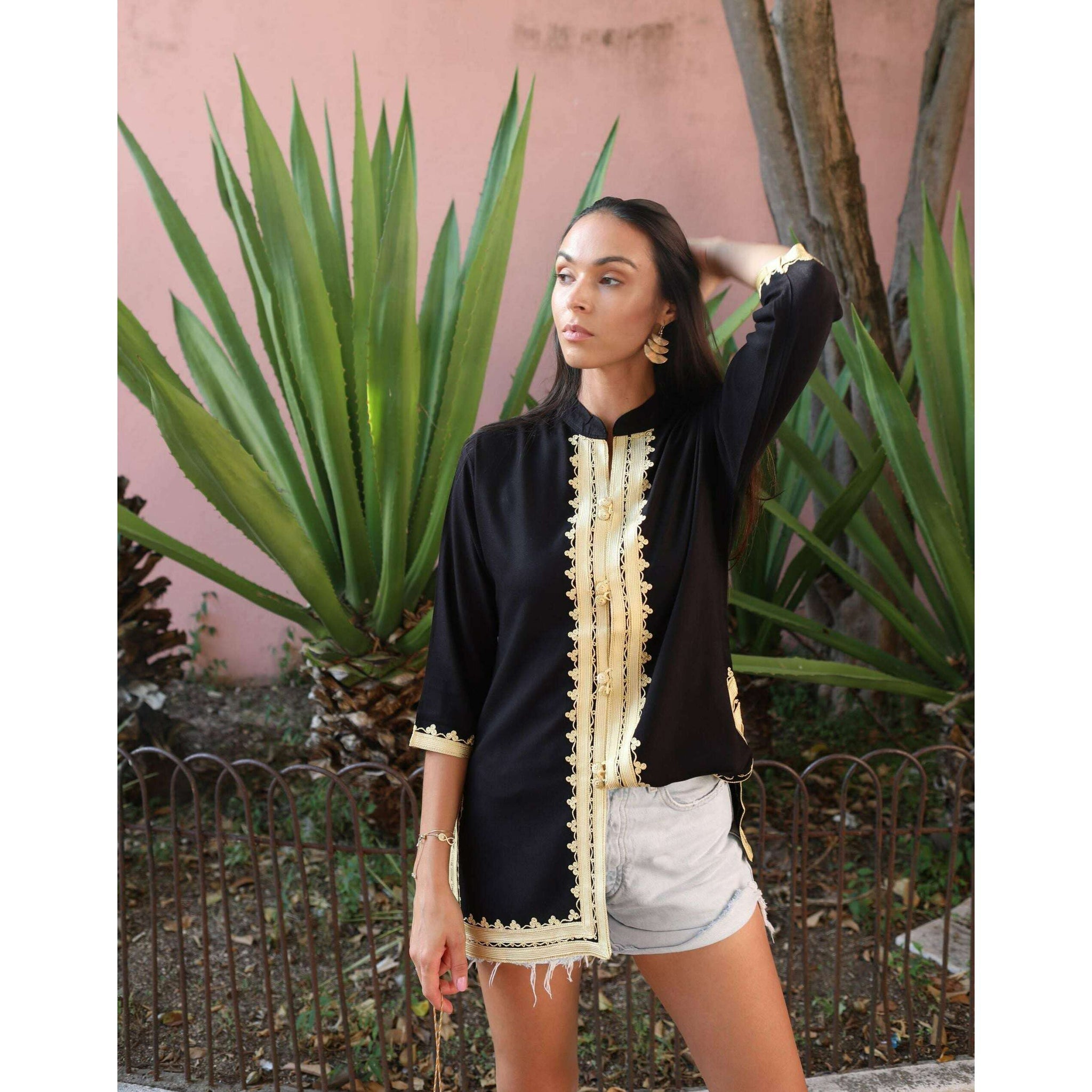 Marrakech Black Gold Embroidery Tunic-Moroccan Tunic | Maison De Marrakech