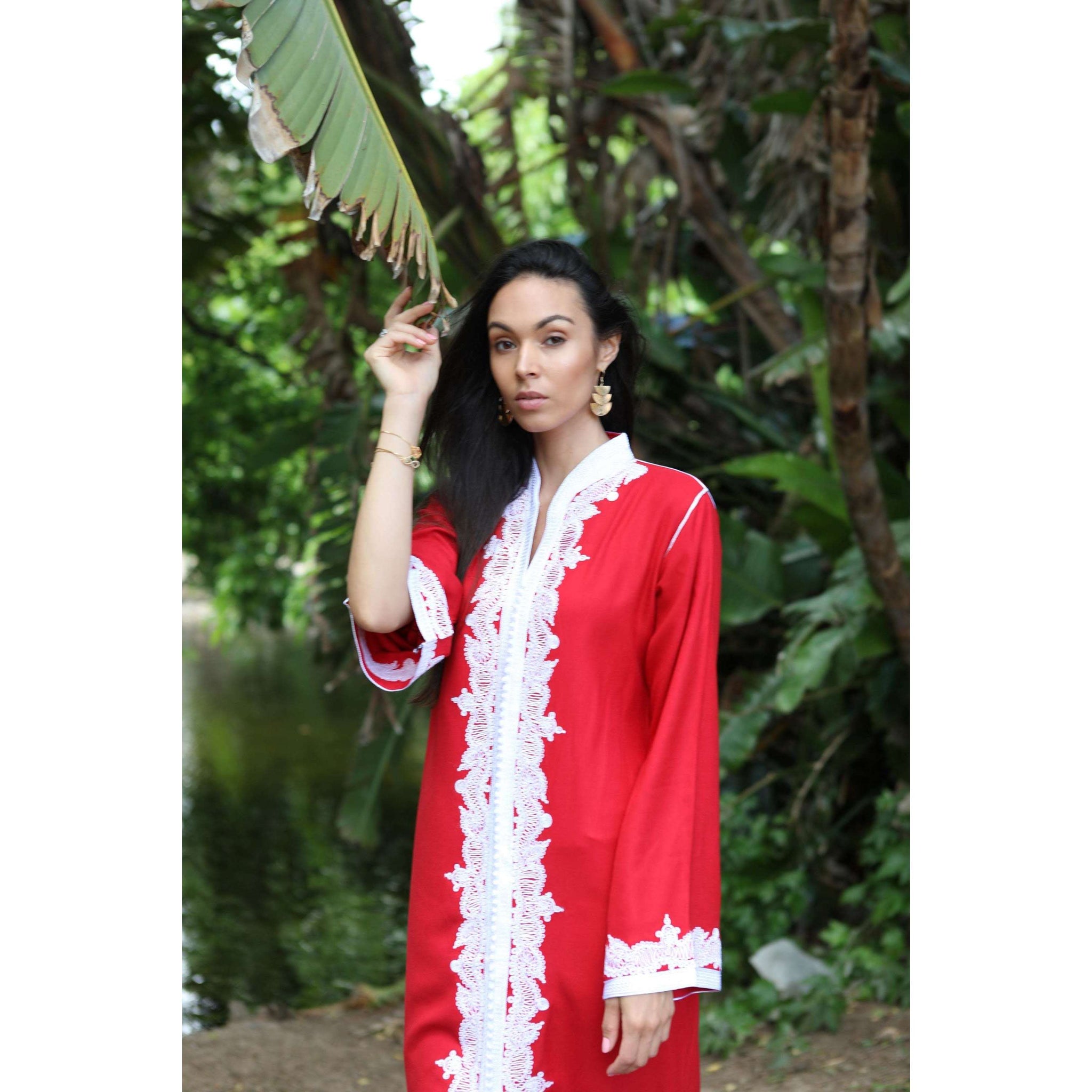 Red & White Karima Kaftan Caftan-Moroccan Kaftan | Maison De Marrakech