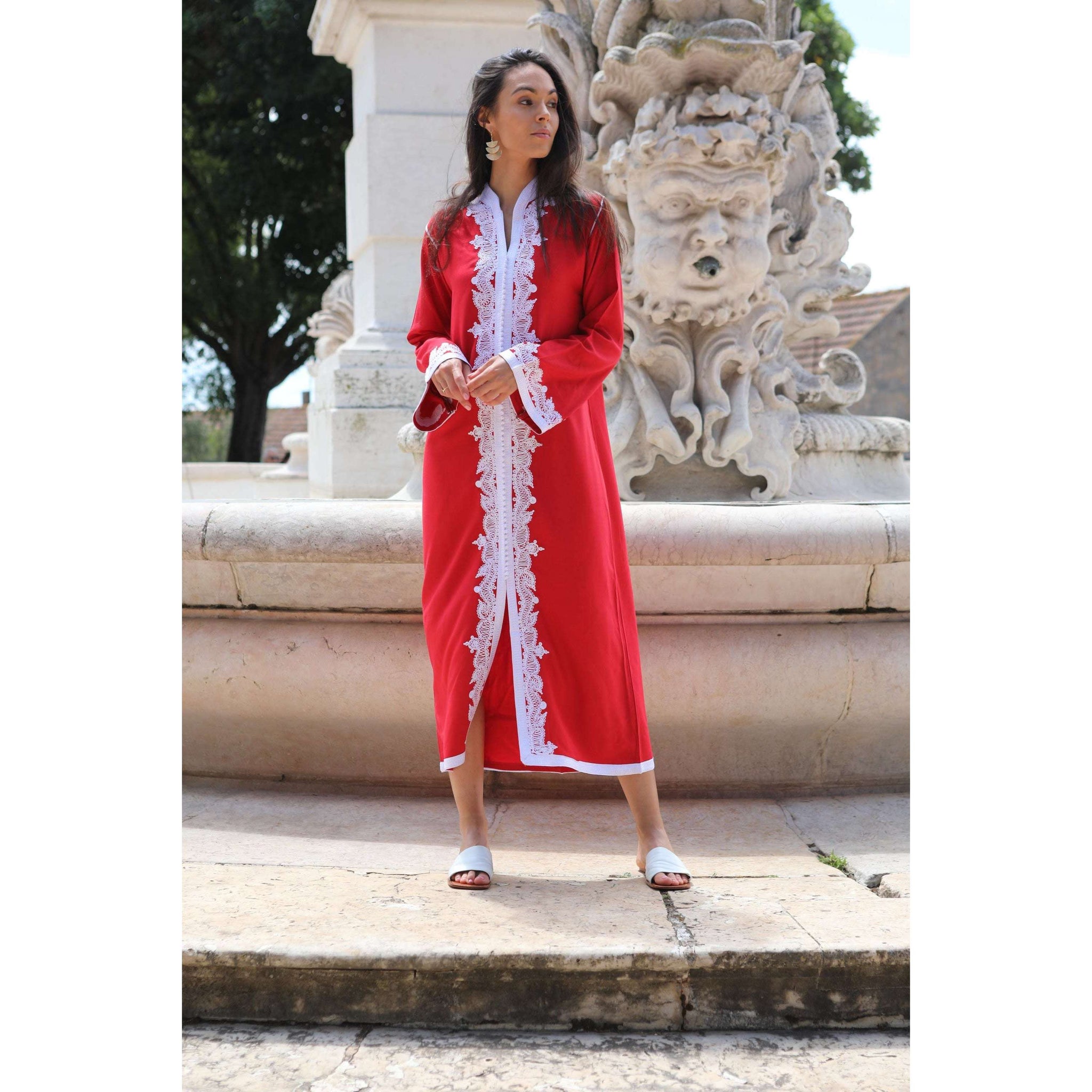 Red & White Karima Kaftan Caftan-Moroccan Kaftan | Maison De Marrakech