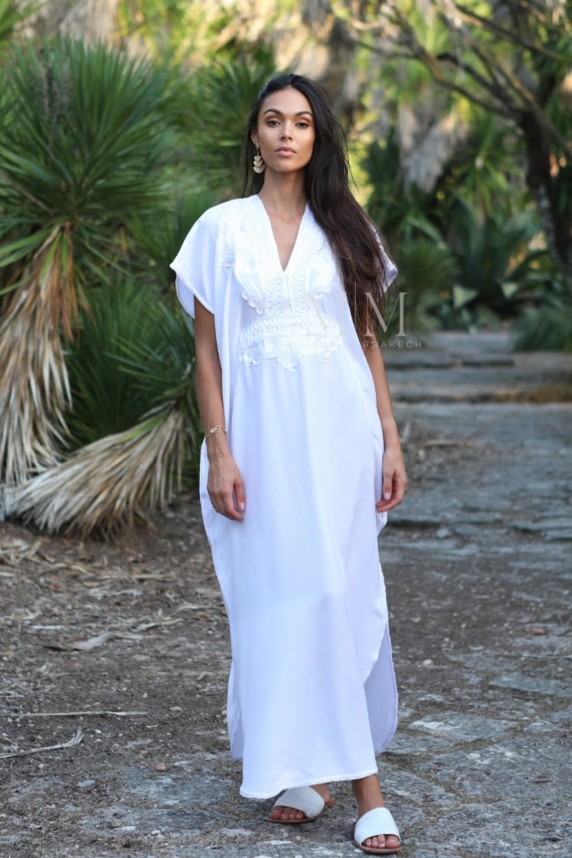 White & White Kaftan Maxi Dress Marrakech Style | Maison De Marrakech