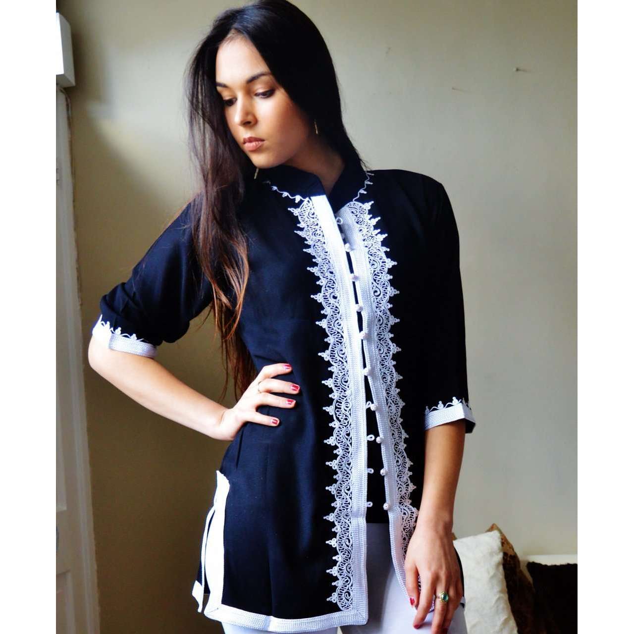 Navy Blue and White Moroccan Tunic | Maison De Marrakech