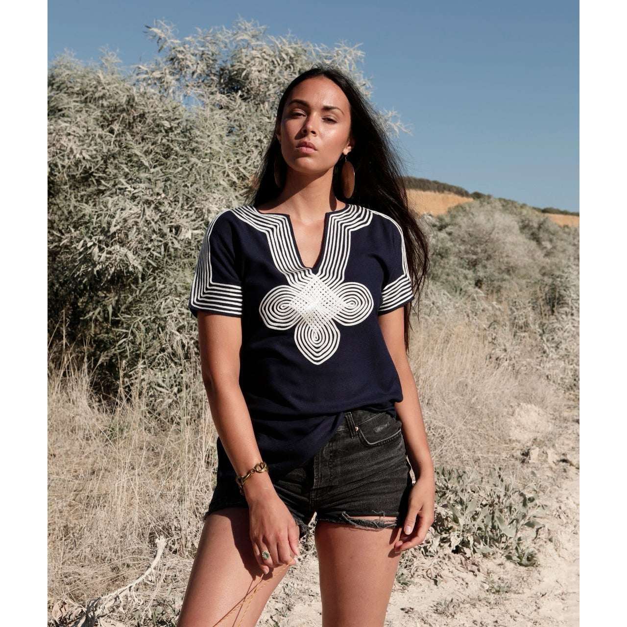 Navy Blue Moroccan Aisha Tunic Style- Moroccan Tunic | Maison De Marrakech